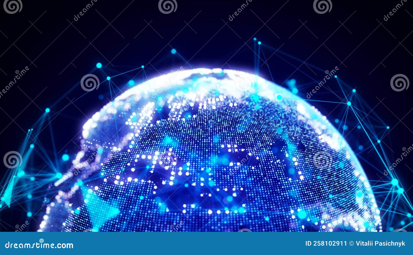 Abstract Planet Earth with Particles and a Connected Shell with Lines ...