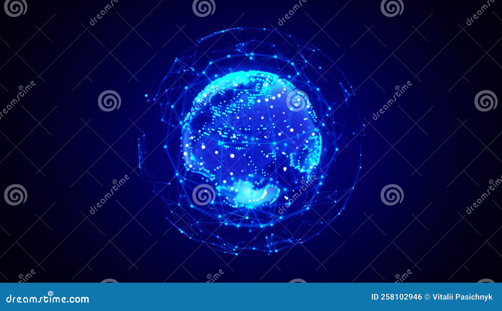 Abstract Planet Earth with Particles and a Connected Shell with Lines ...