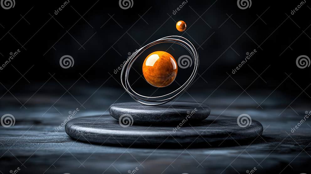 Abstract Planetary Model with Glowing Spheres on a Dark Textured ...