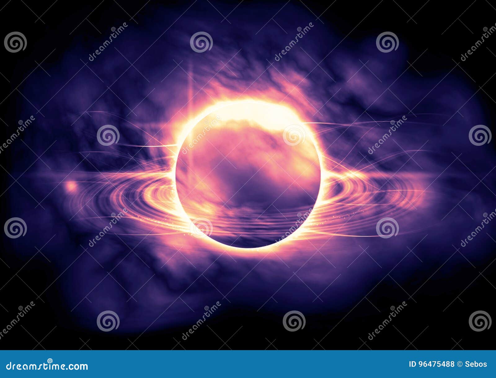 Abstract Planetary Ring Via Nebula Cloud. Luminous Light Spots in Space ...