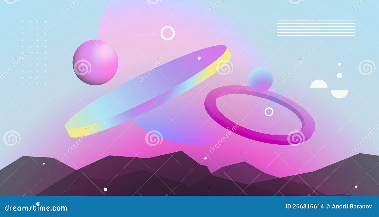 Abstract Planets on a Background of Wireframe Geometric Shapes ...