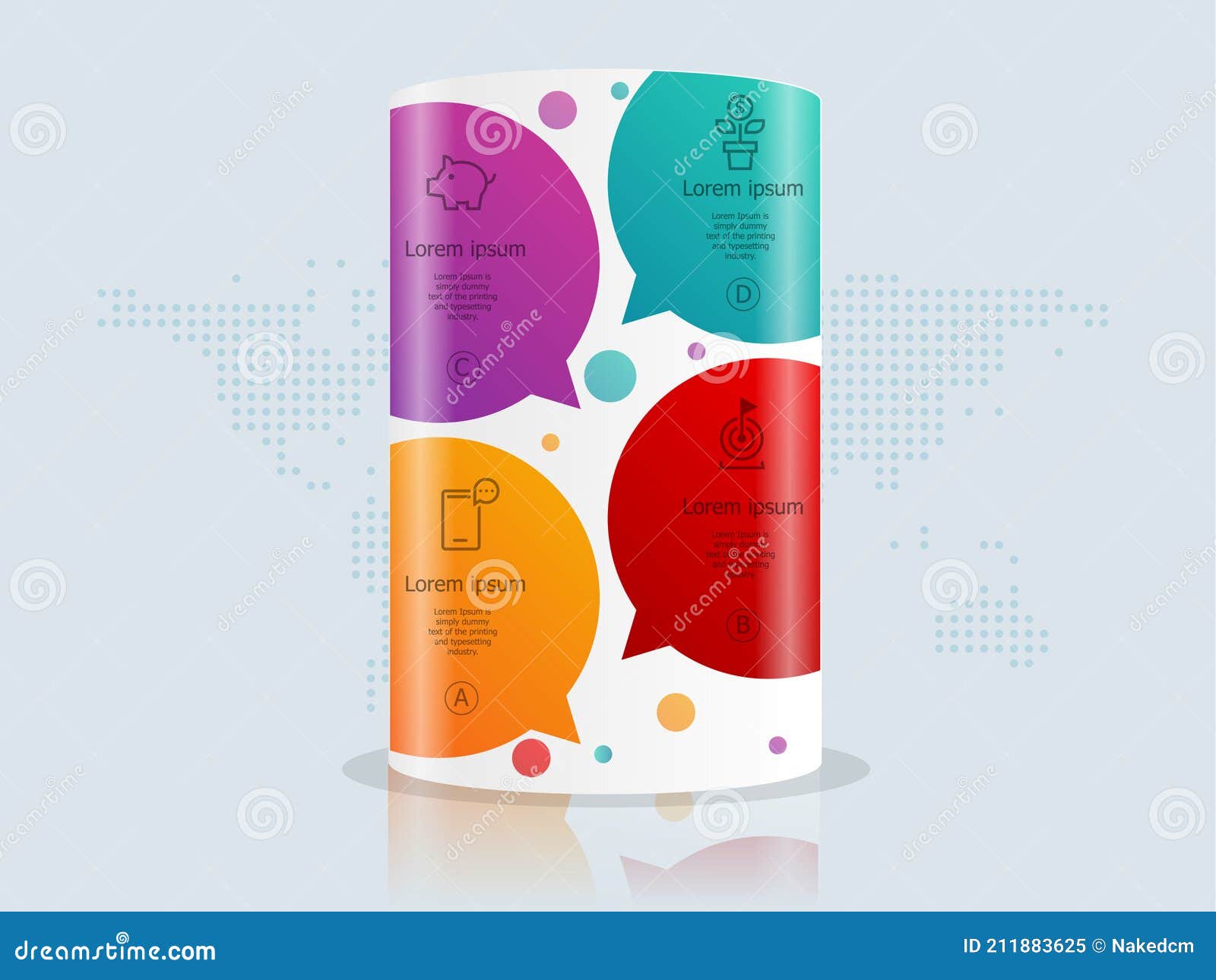 Abstract Podium, Pillar Infographics 4 Steps with World Map for ...