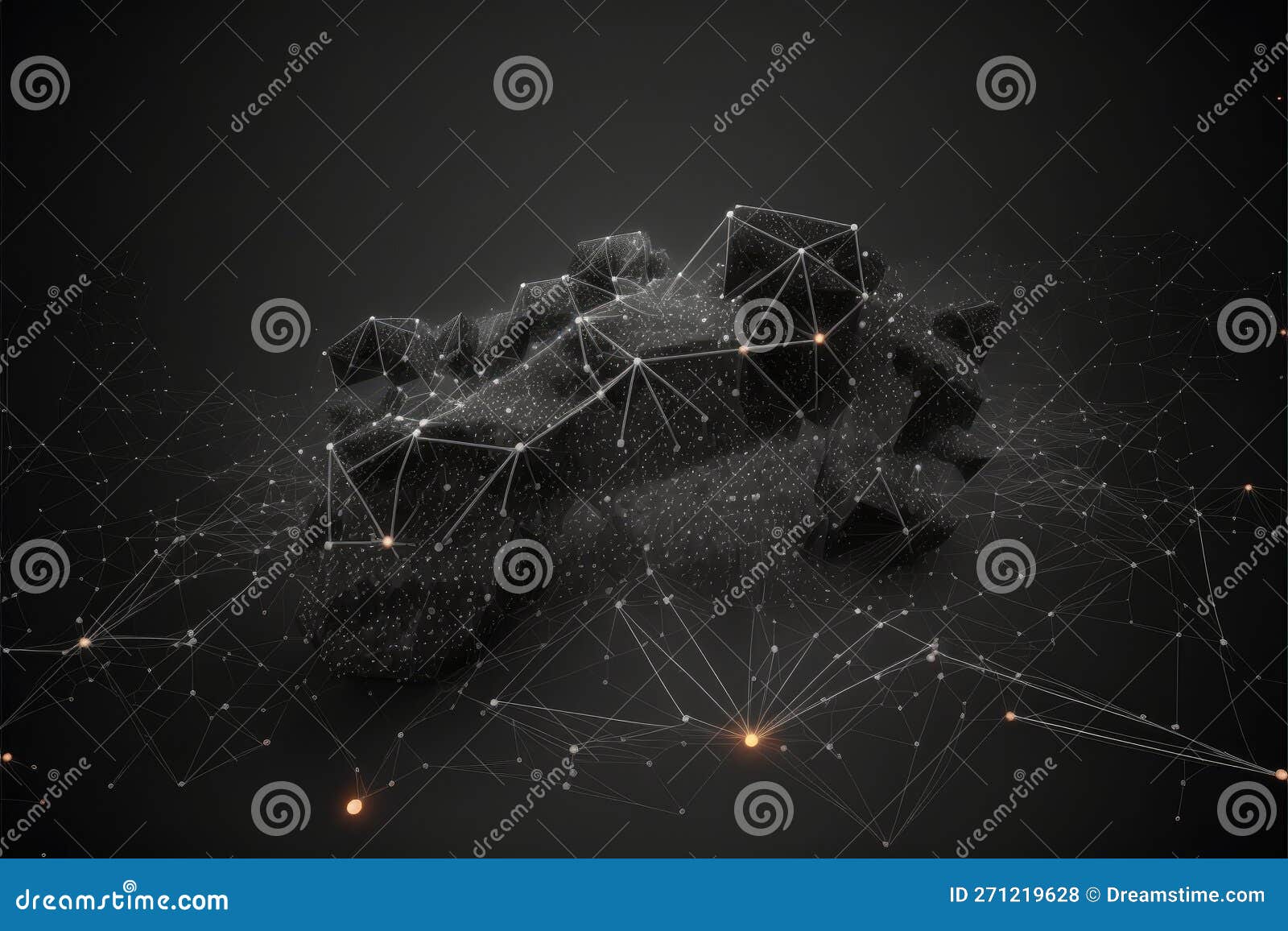 Abstract of Polygon Space in Darkness. Concept of Molecules Geometric ...