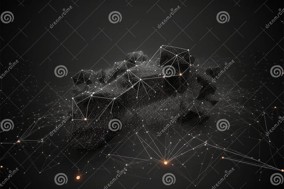 Abstract of Polygon Space in Darkness. Concept of Molecules Geometric ...
