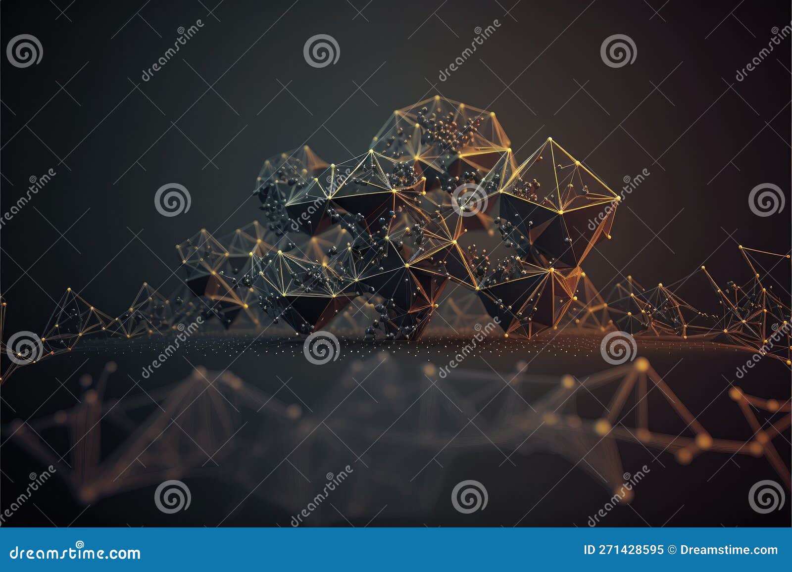 Abstract of Polygon Space in Darkness. Concept of Molecules Geometric ...