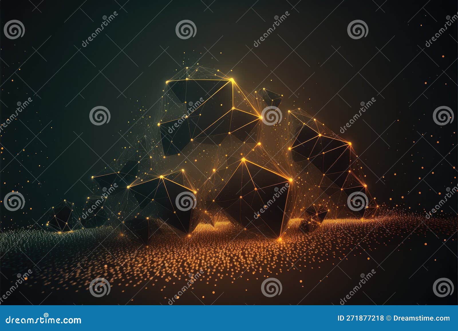 Abstract of Polygon Space in Darkness. Concept of Molecules Geometric ...