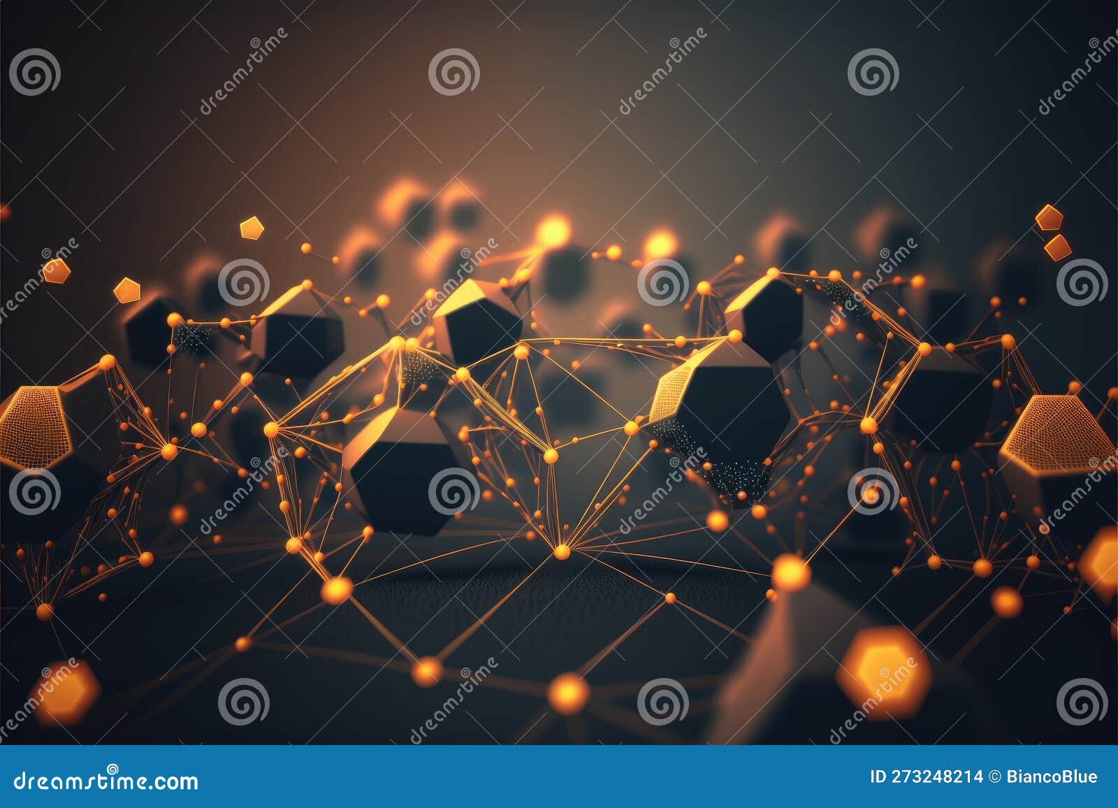 Abstract of Polygon Space in Darkness. Concept of Molecules Geometric ...