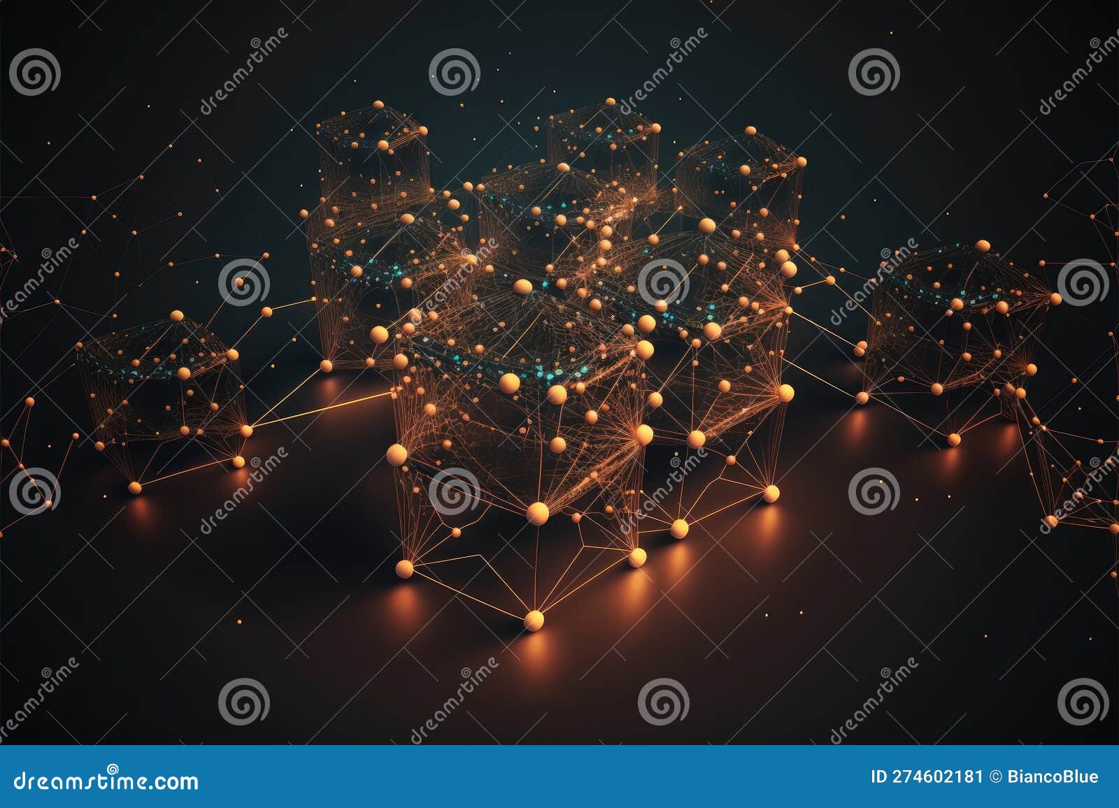 Abstract of Polygon Space in Darkness. Concept of Molecules Geometric ...