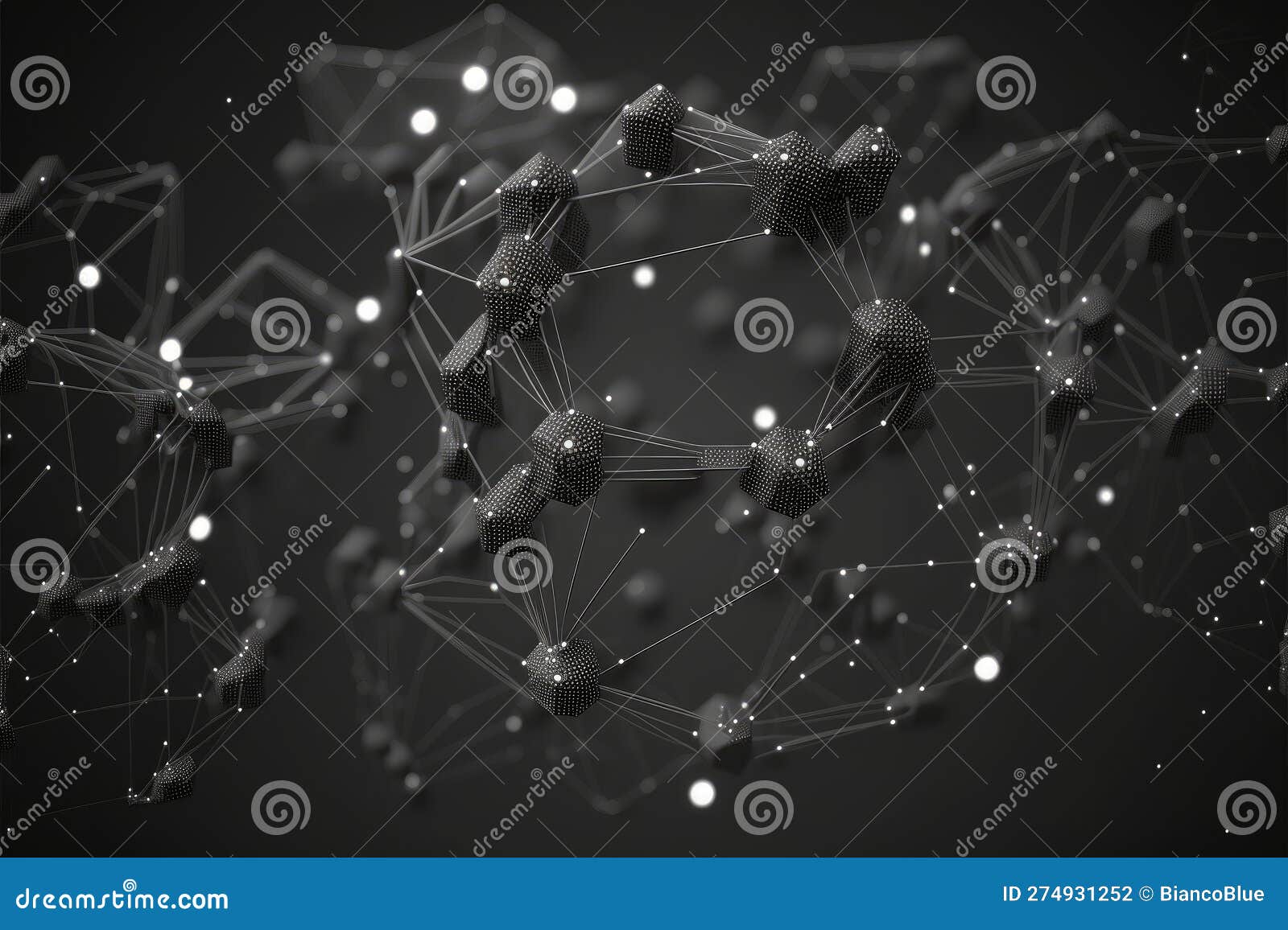 Abstract of Polygon Space in Darkness. Concept of Molecules Geometric ...