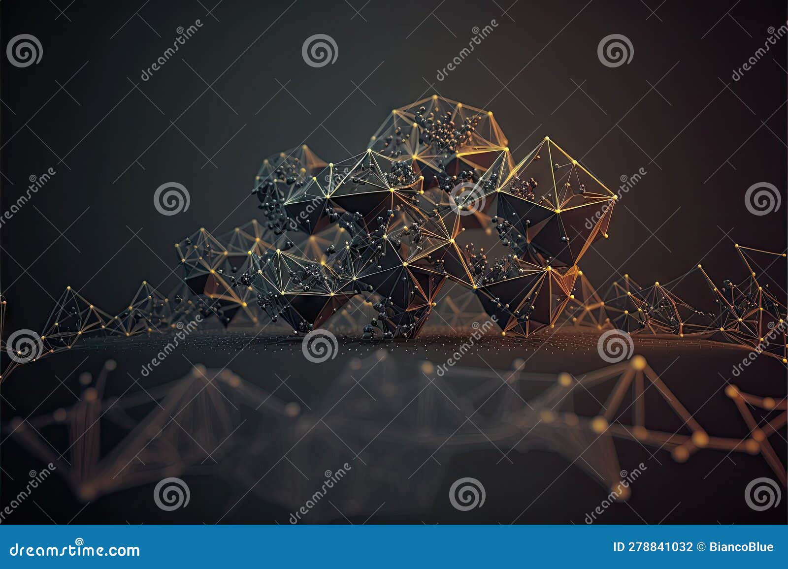 Abstract of Polygon Space in Darkness. Concept of Molecules Geometric ...