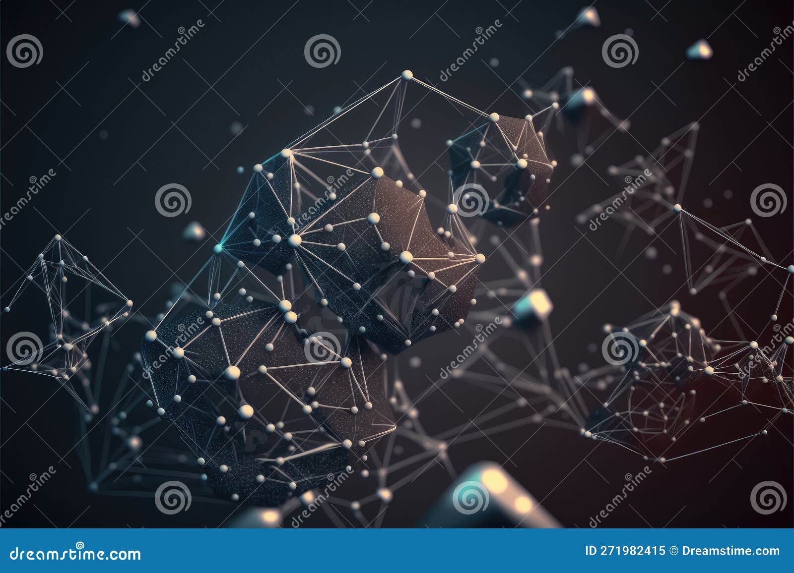 Abstract of Polygon Space in Darkness. Concept of Molecules Geometric ...