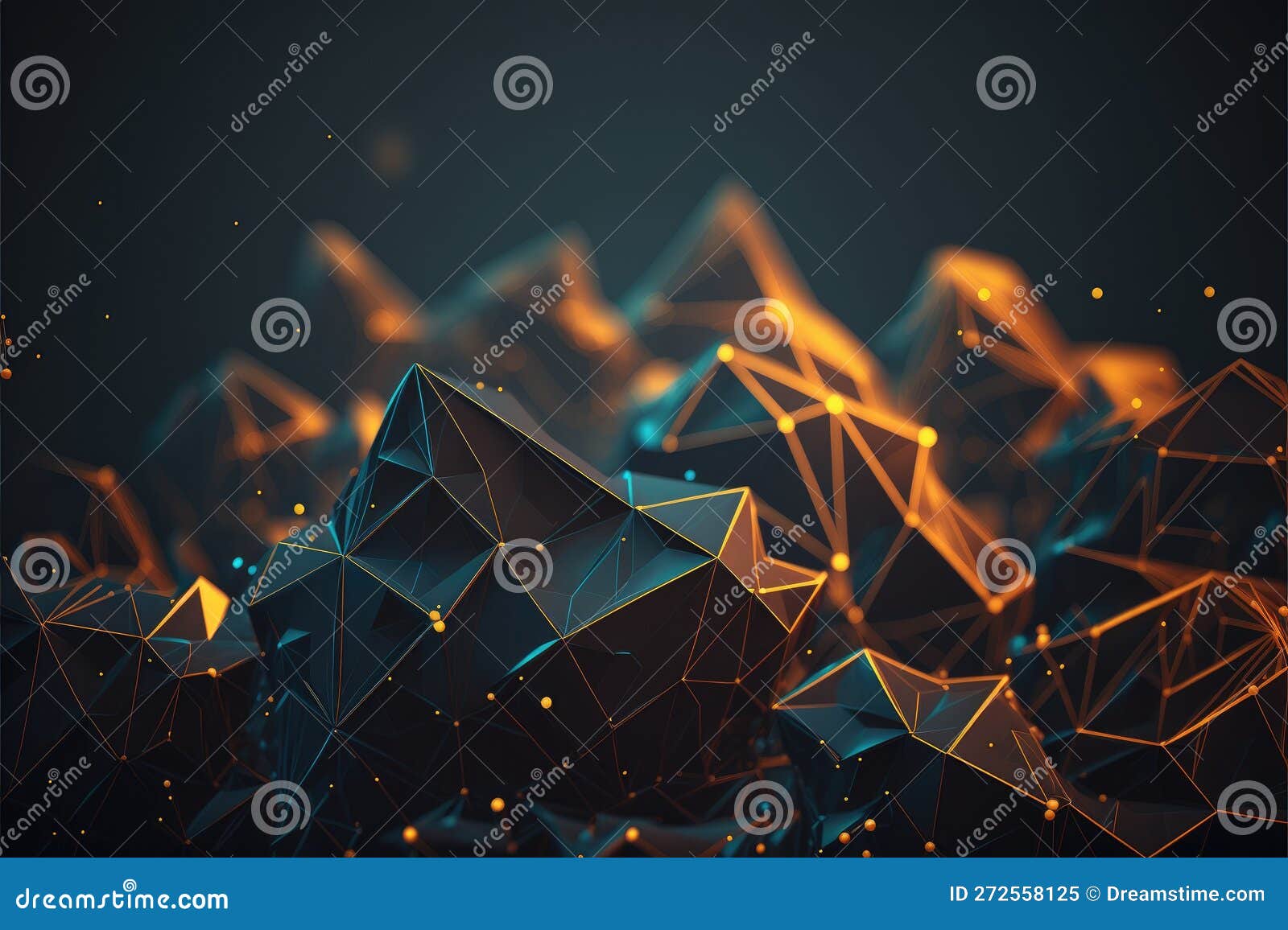 Abstract of Polygon Space in Darkness. Concept of Molecules Geometric ...