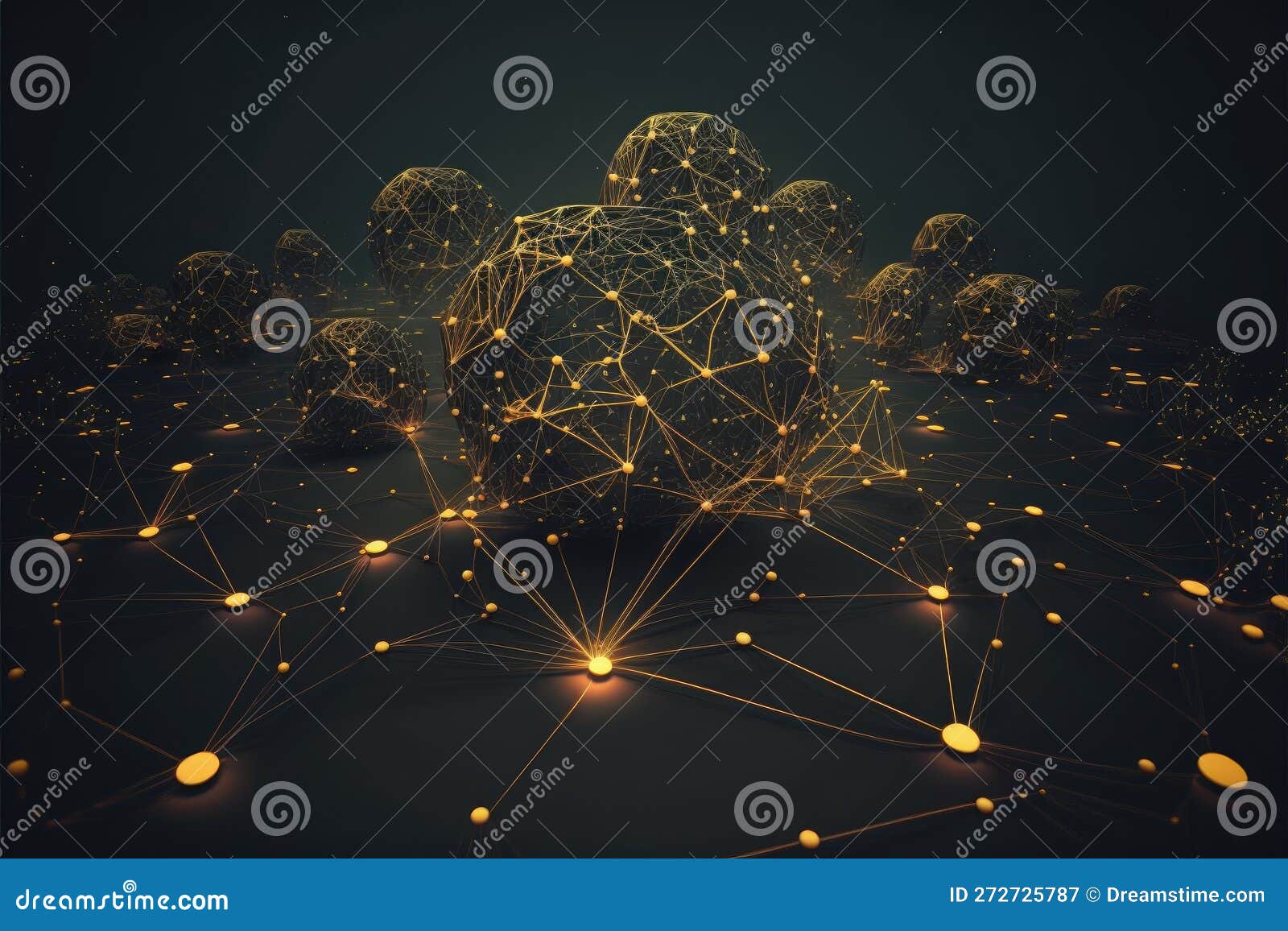 Abstract of Polygon Space in Darkness. Concept of Molecules Geometric ...