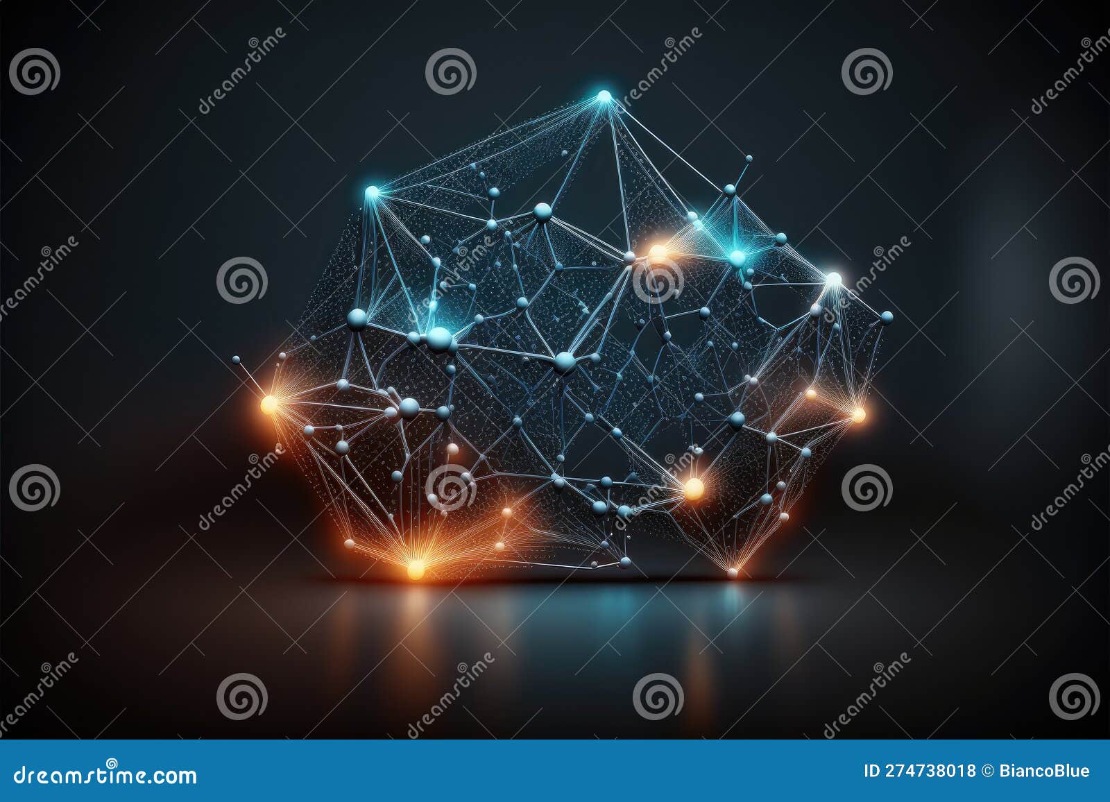 Abstract of Polygon Space in Darkness. Concept of Molecules Geometric ...