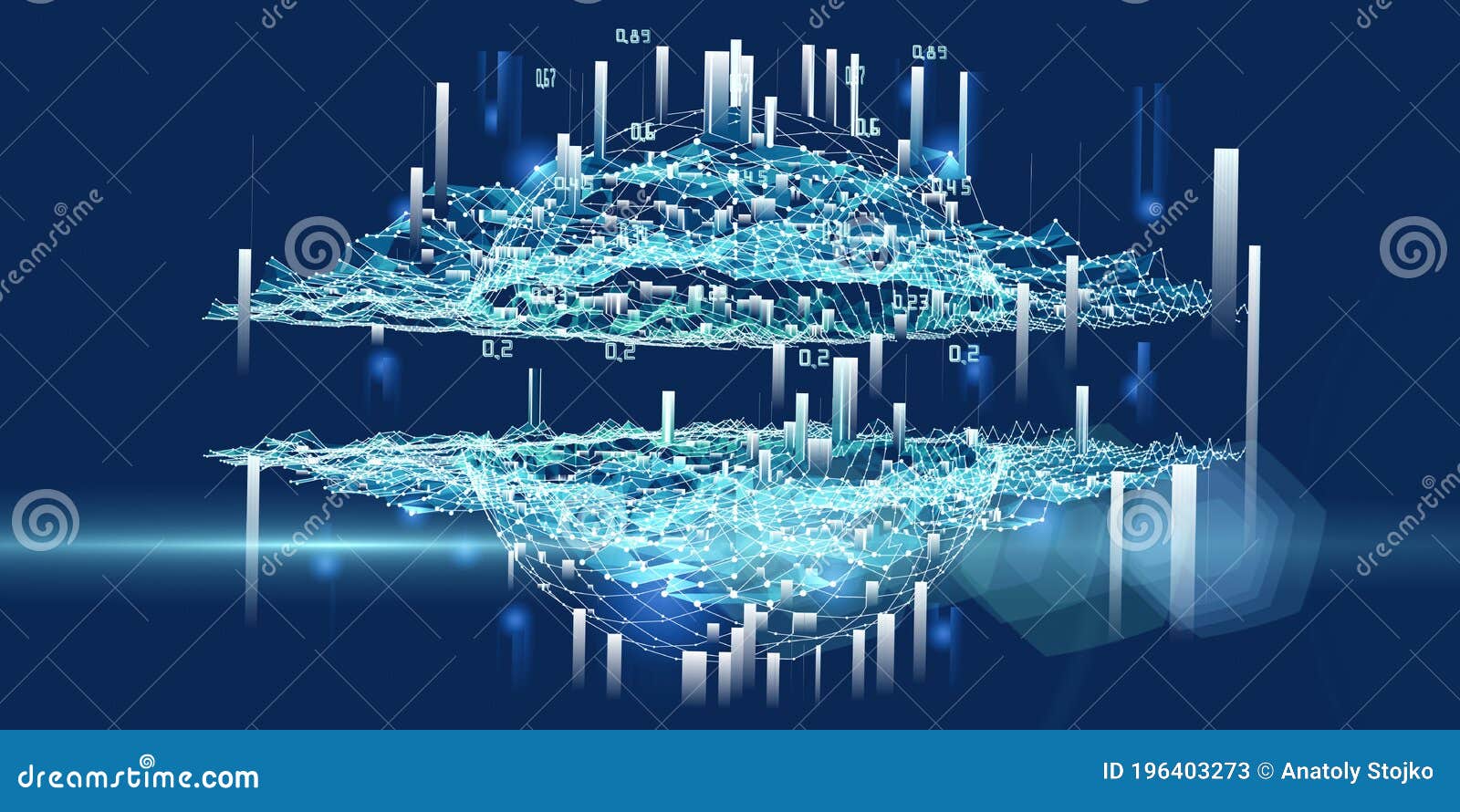 Abstract Polygonal Background Artificial Intelligence Sphere on Grid Data. Analytics Algorithms ...