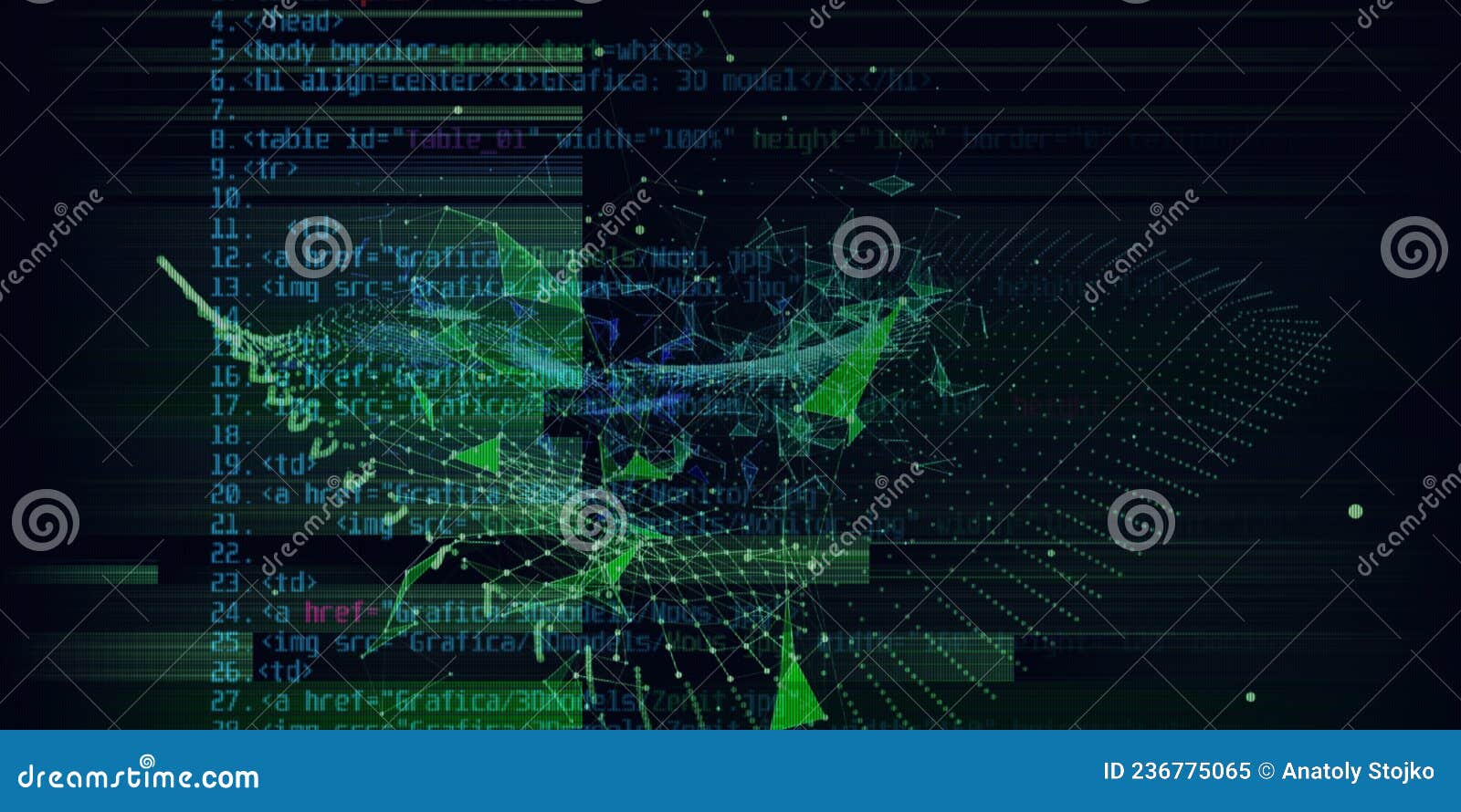 Abstract Polygonal Background with Code Grid Algorithm and Blurred ...