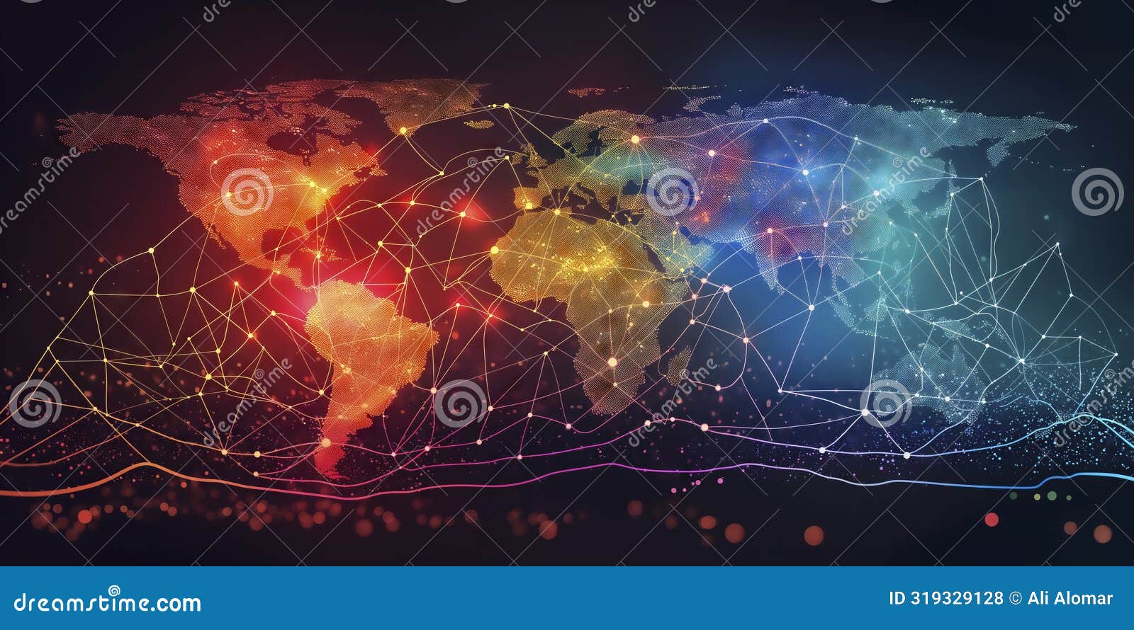 Abstract Polygonal Background with World Map and Connecting Lines Stock ...