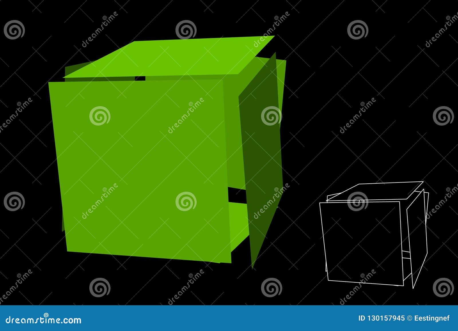 Abstract Polygonal Broken Cube. Isolated on Black Background. Vector ...