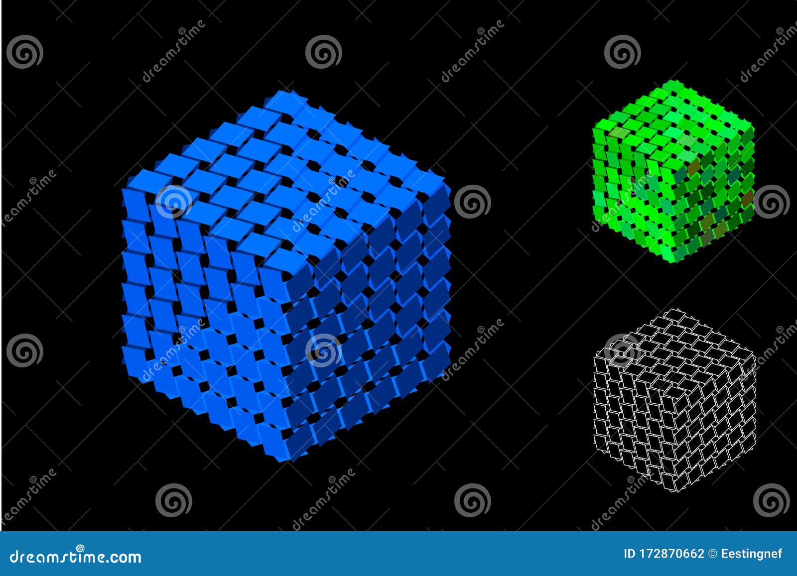 Abstract Polygonal Broken Cube Set. 3d Vector Illustration. Isometric ...