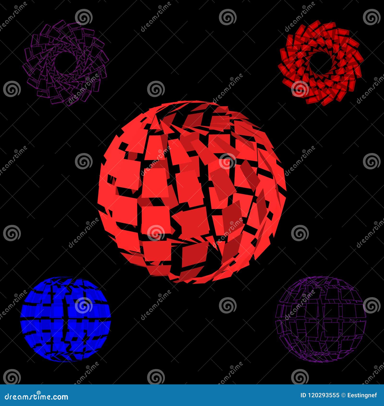 Abstract Polygonal Broken Sphere Set.3d Vector Illustration. Stock ...