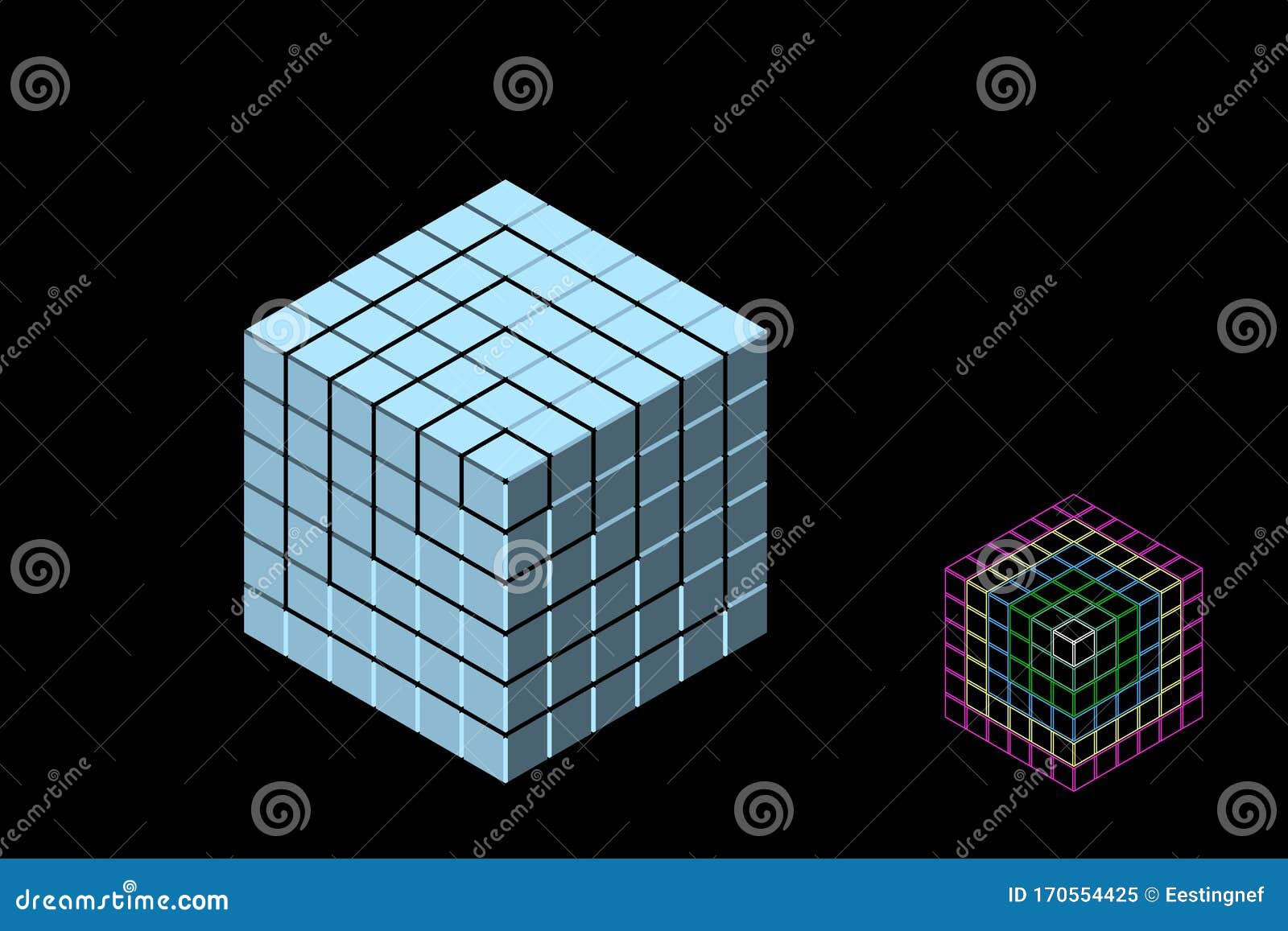 Abstract Polygonal Cube with Cuts. 3d Vector Illustration. Isometric ...
