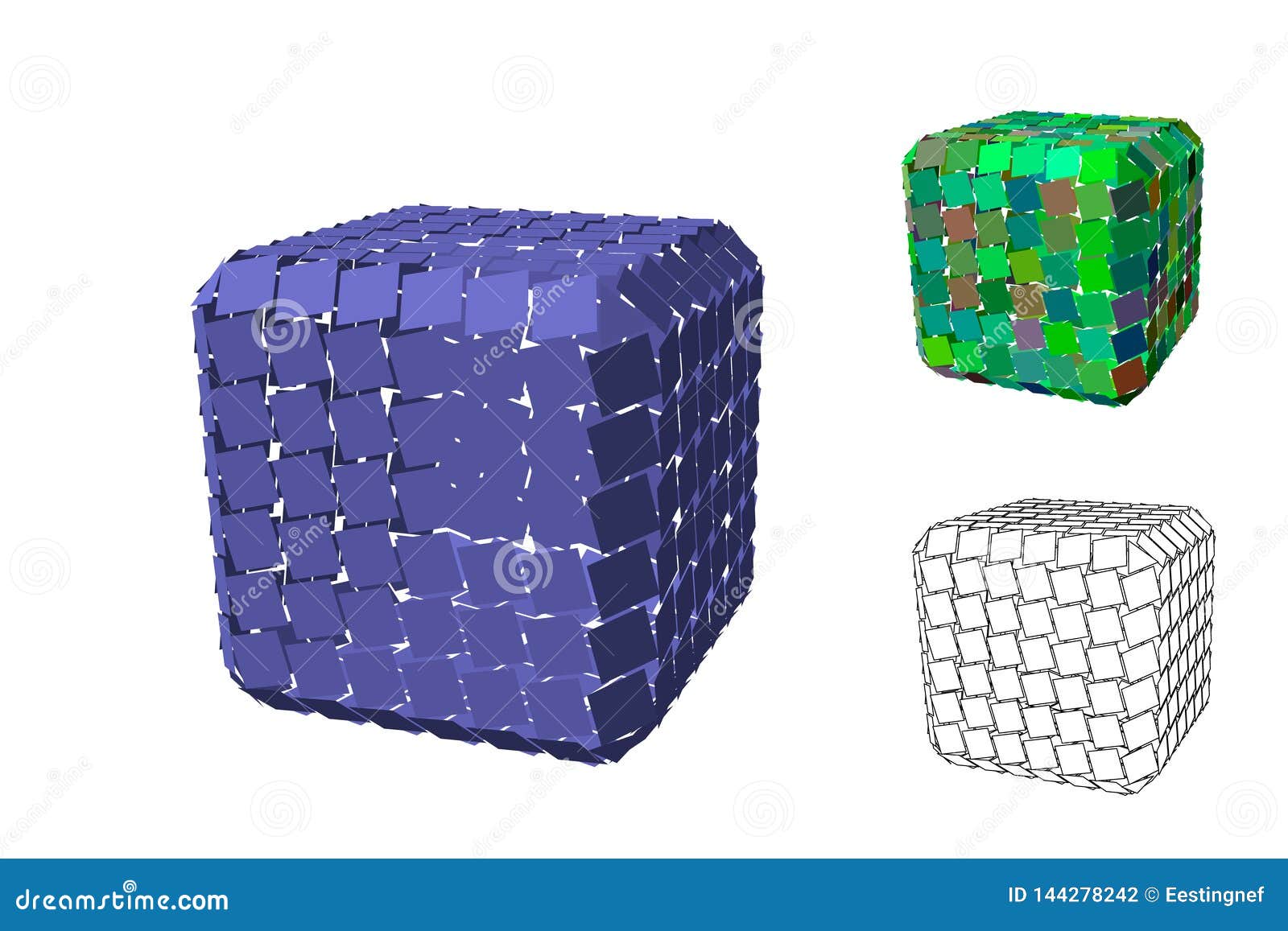 Abstract Polygonal Cube with Cuts Set. 3d Vector Illustration Stock ...
