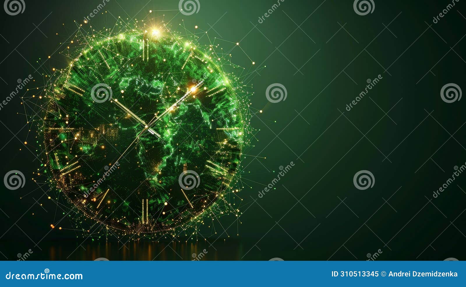 An Abstract Polygonal Earth Clock Isolated on Green Background. Low ...