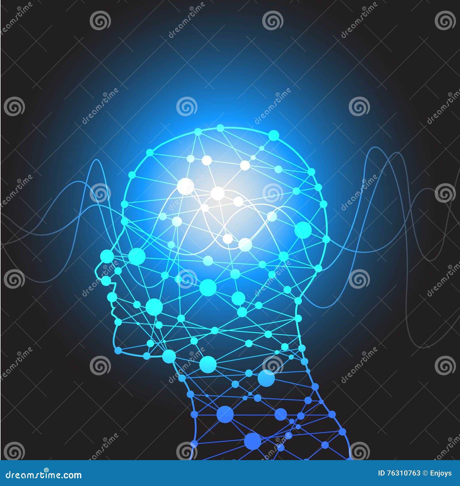 Abstract Polygonal Head with Glowing Dots and Lines, Network ...