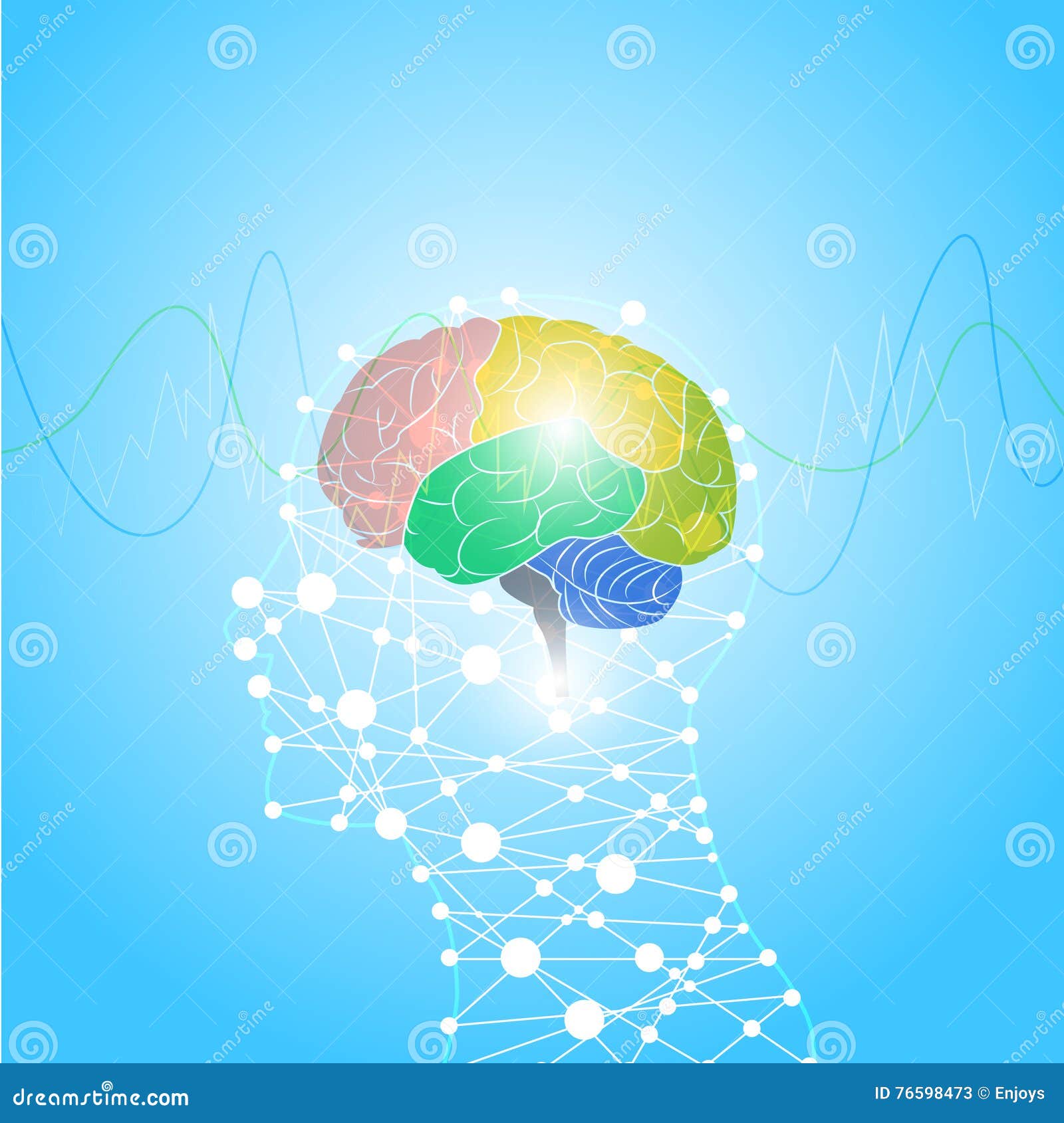 Abstract Polygonal Head with Glowing Dots and Lines, Network ...