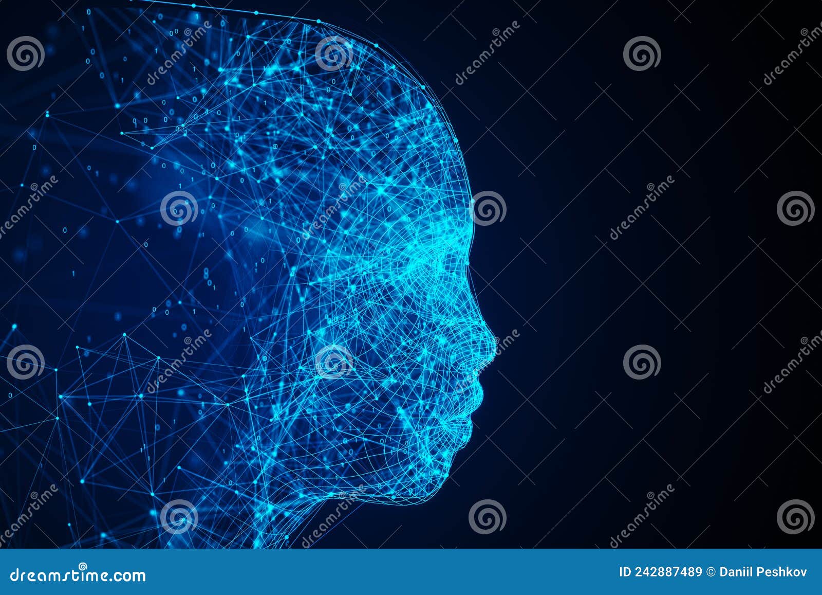 Abstract Polygonal Head Outline on Dark Backdrop with Mock Up Place. AI ...