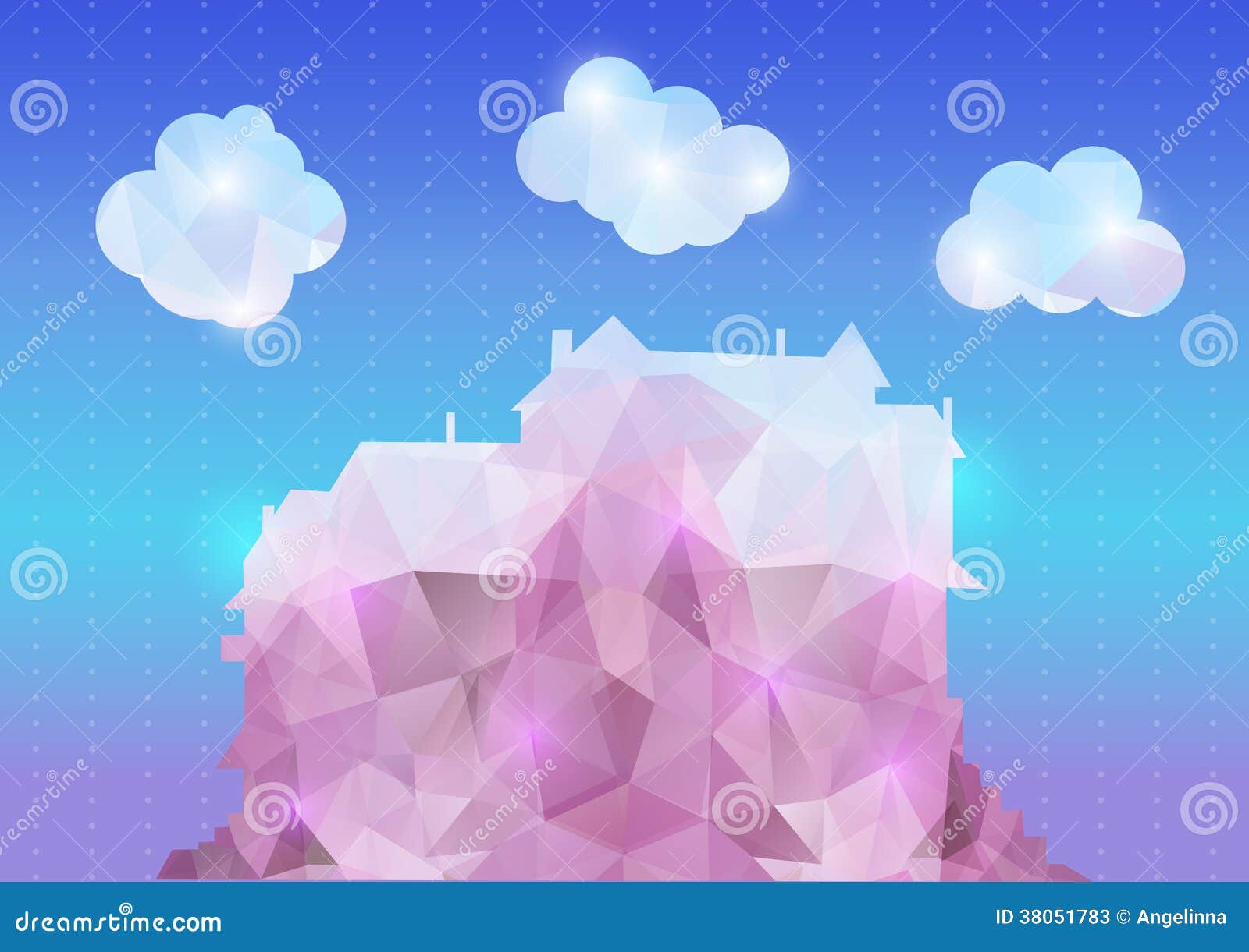 Abstract Polygonal House with Clouds and Backgroun Stock Vector ...