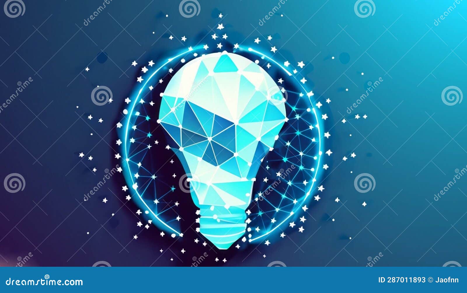 Abstract Polygonal Light Bulb on Blue Background. Technology and ...
