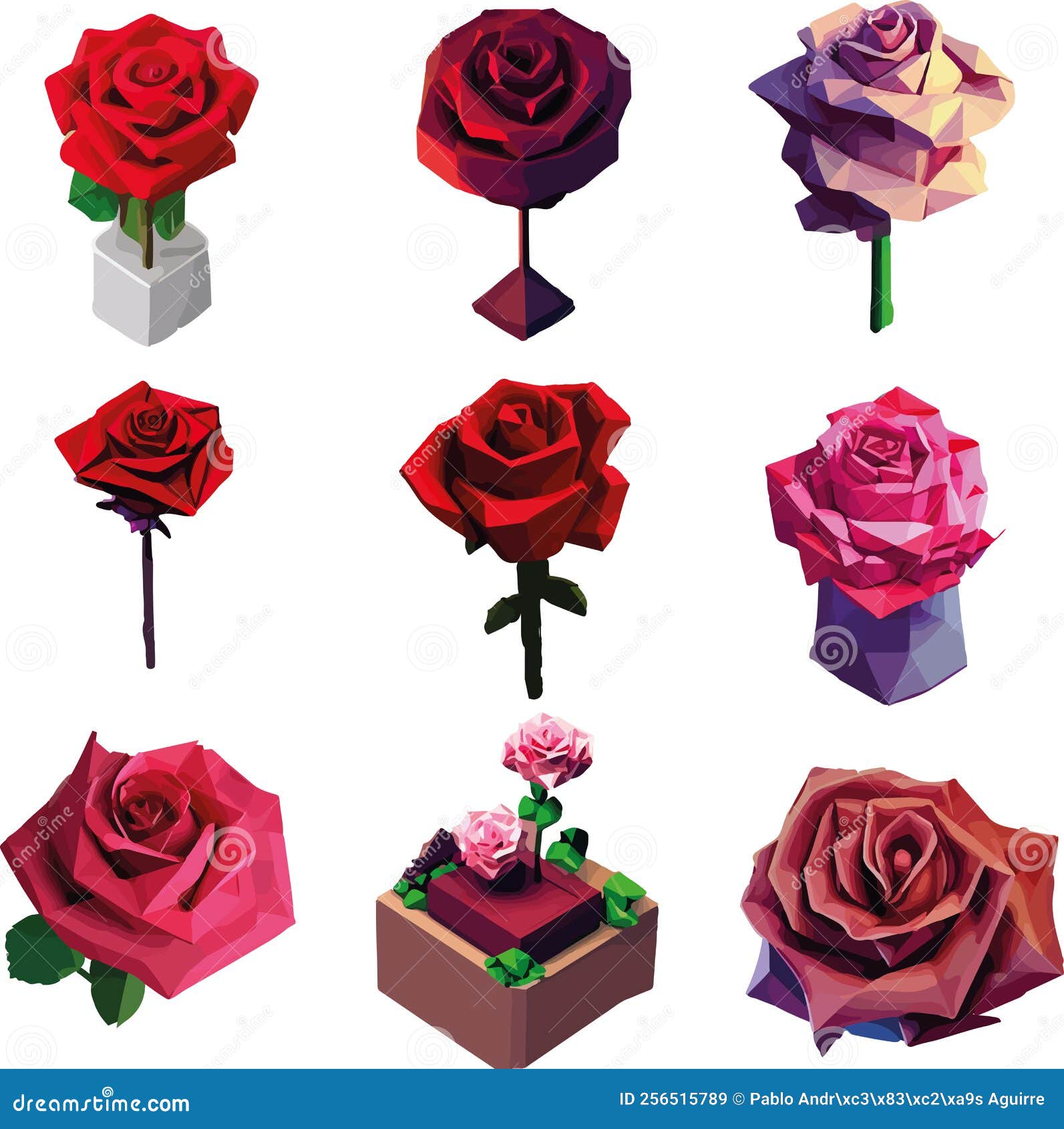 Abstract Polygonal Rose Set. Low Poly Illustration Stock Vector ...