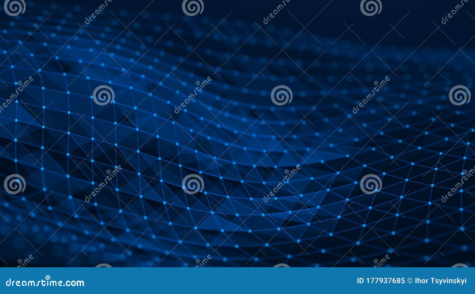 Abstract Polygonal Space with Dots and Lines. Triangular Connection Structure. Background ...