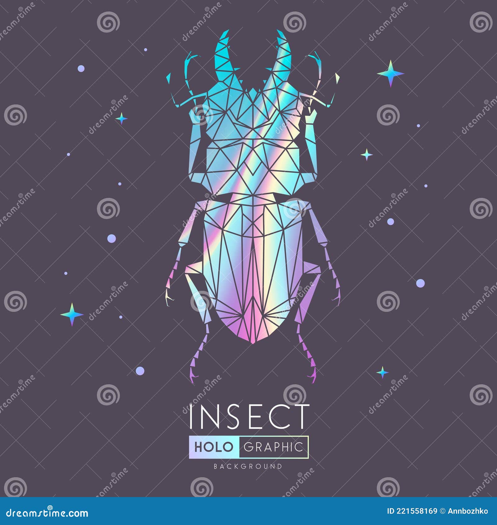 Abstract Polygonal Triangle Beetle. Holographic Bug Sign Stock Vector ...