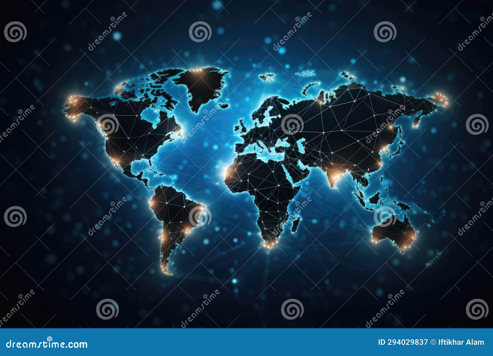 Abstract Polygonal World Map on Dark Blue Background. 3D Rendering ...