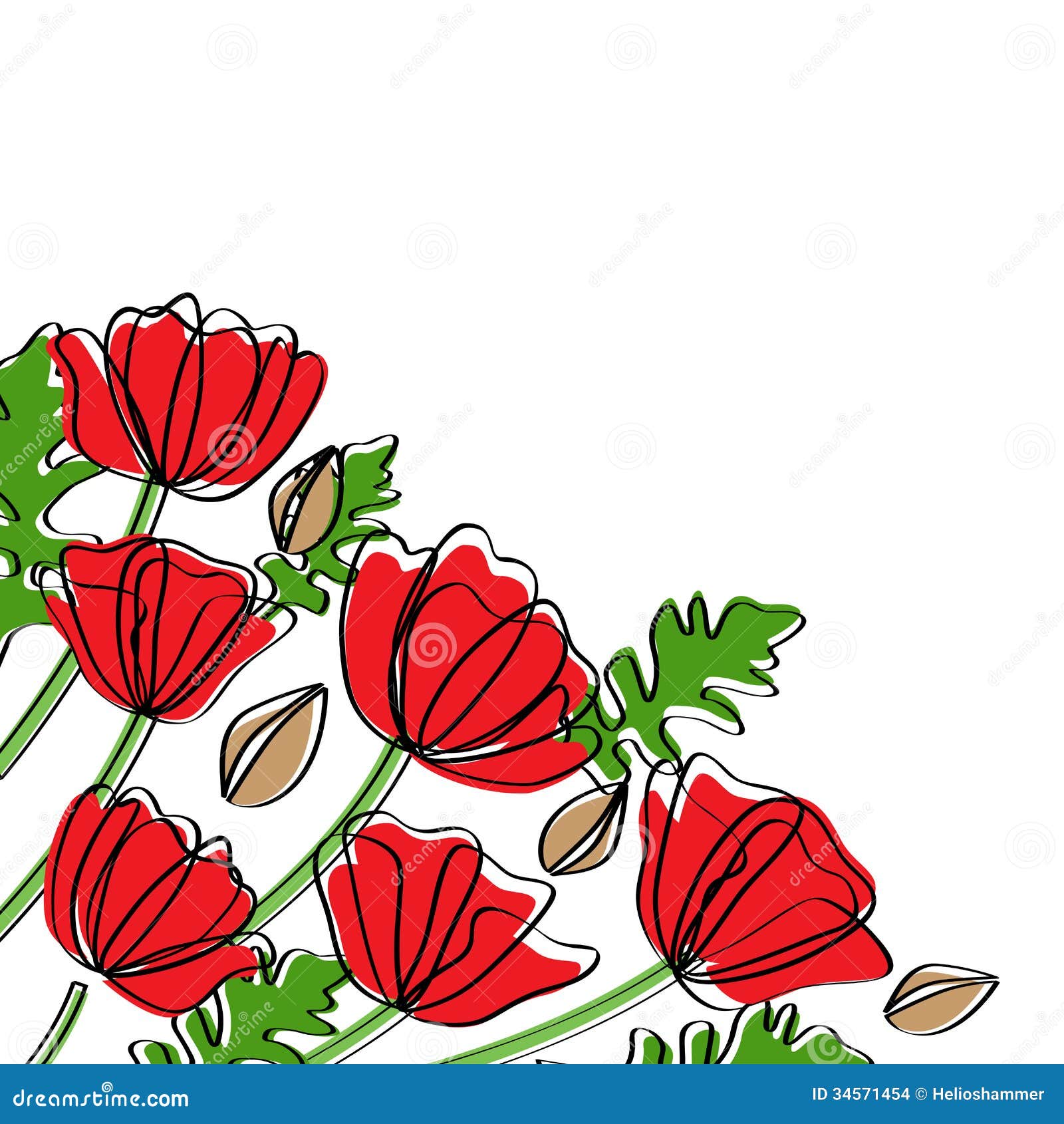 Abstract Poppy Corner Decoration Stock Vector - Illustration of floral ...