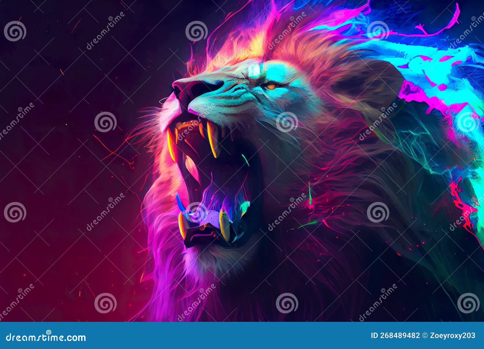 Abstract Portrait of a Multicolored Lion Roar Stock Vector ...