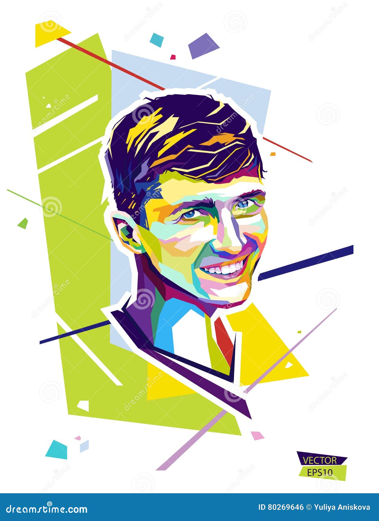 Abstract Portrait Young Man. Style Wpap. Vector Illustration. Stock ...