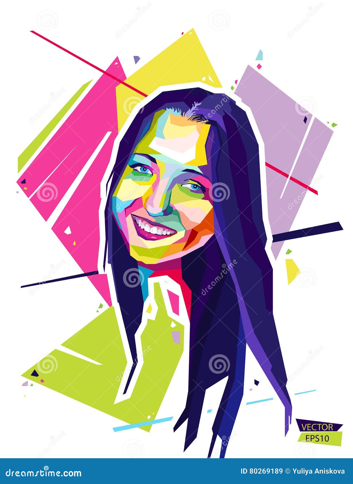 Abstract Portrait Young Woman. Style Wpap. Vector Illustration. Stock ...