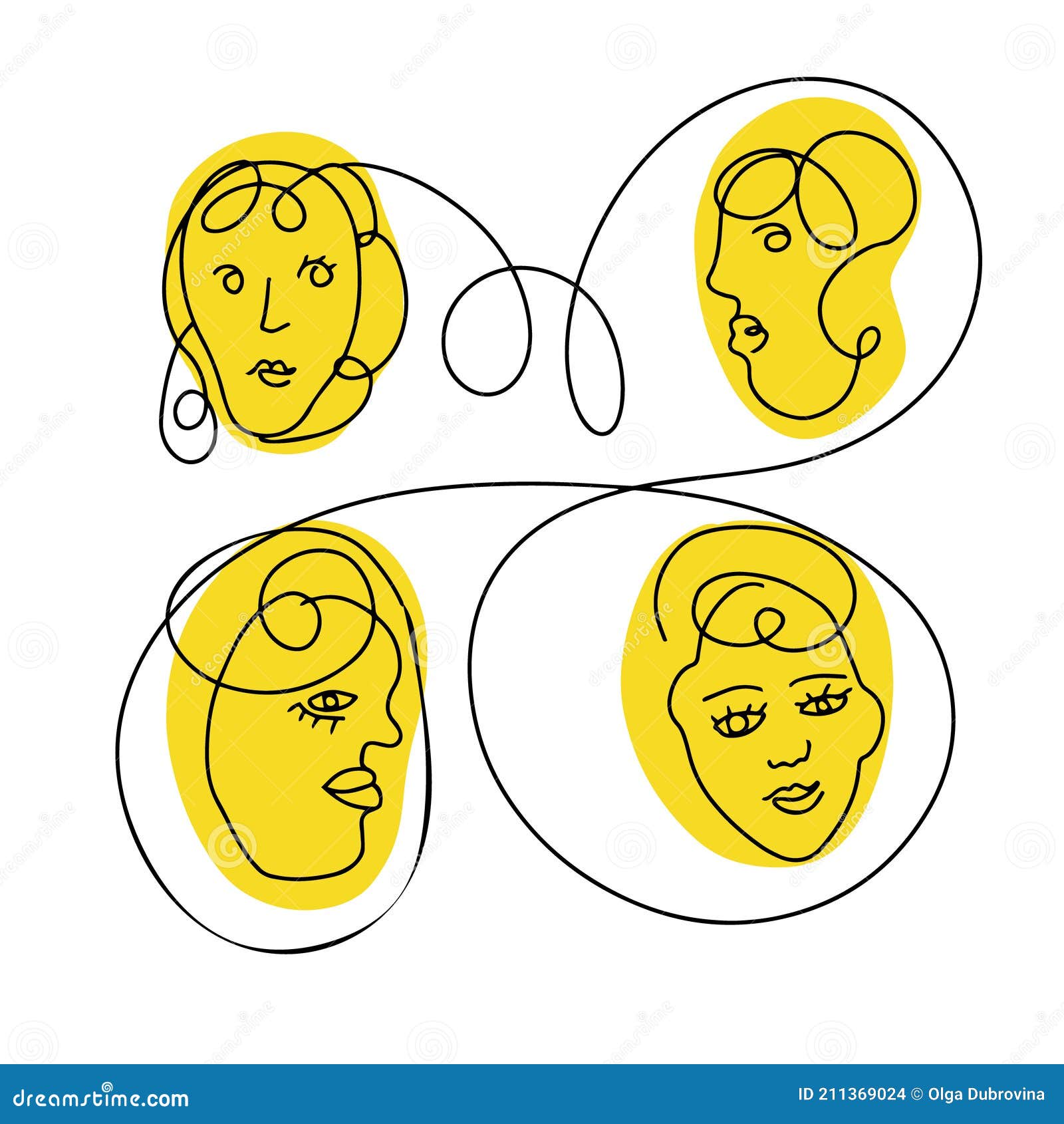 Abstract Portraits of People. Modern Faces in One Solid Line, Hand ...