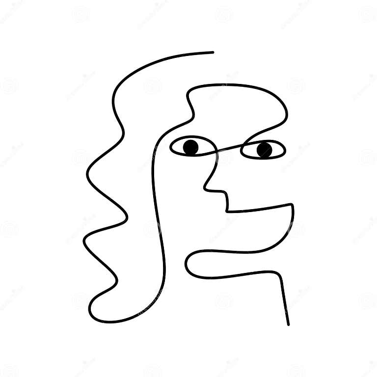 Abstract Poster With Minimal Woman Face With Happy Expression One Line