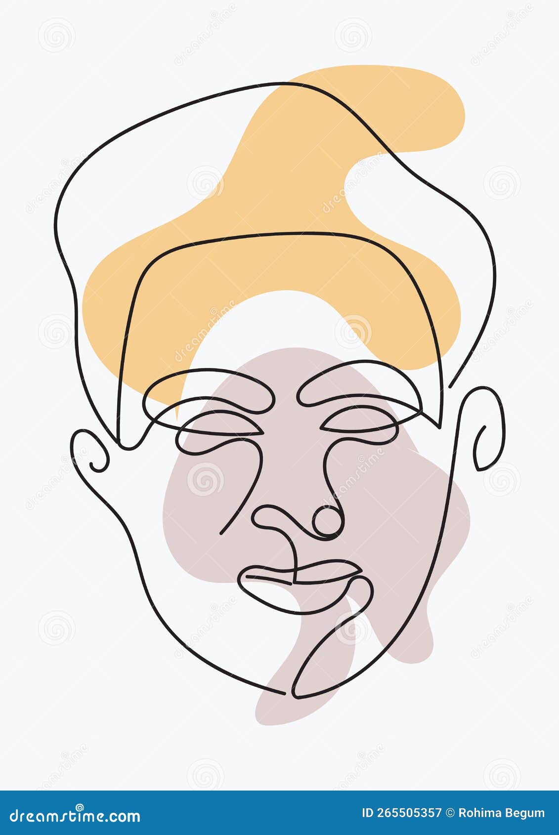 Abstract Poster With Minimal Woman Face One Line Drawing Style Stock