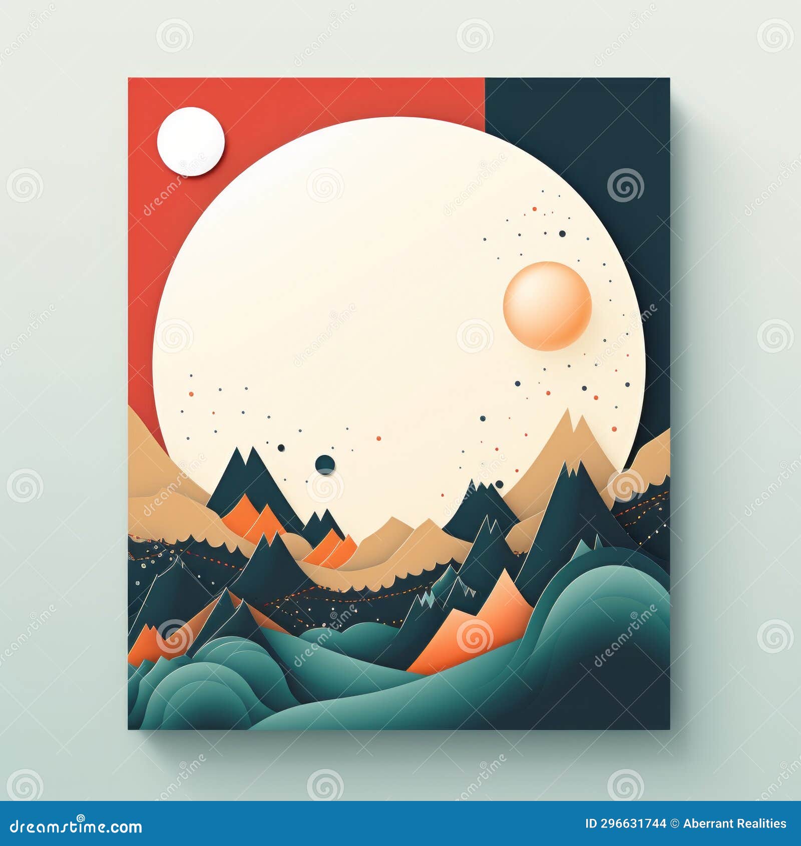 An Abstract Poster with Mountains Sun and Moon Stock Illustration ...