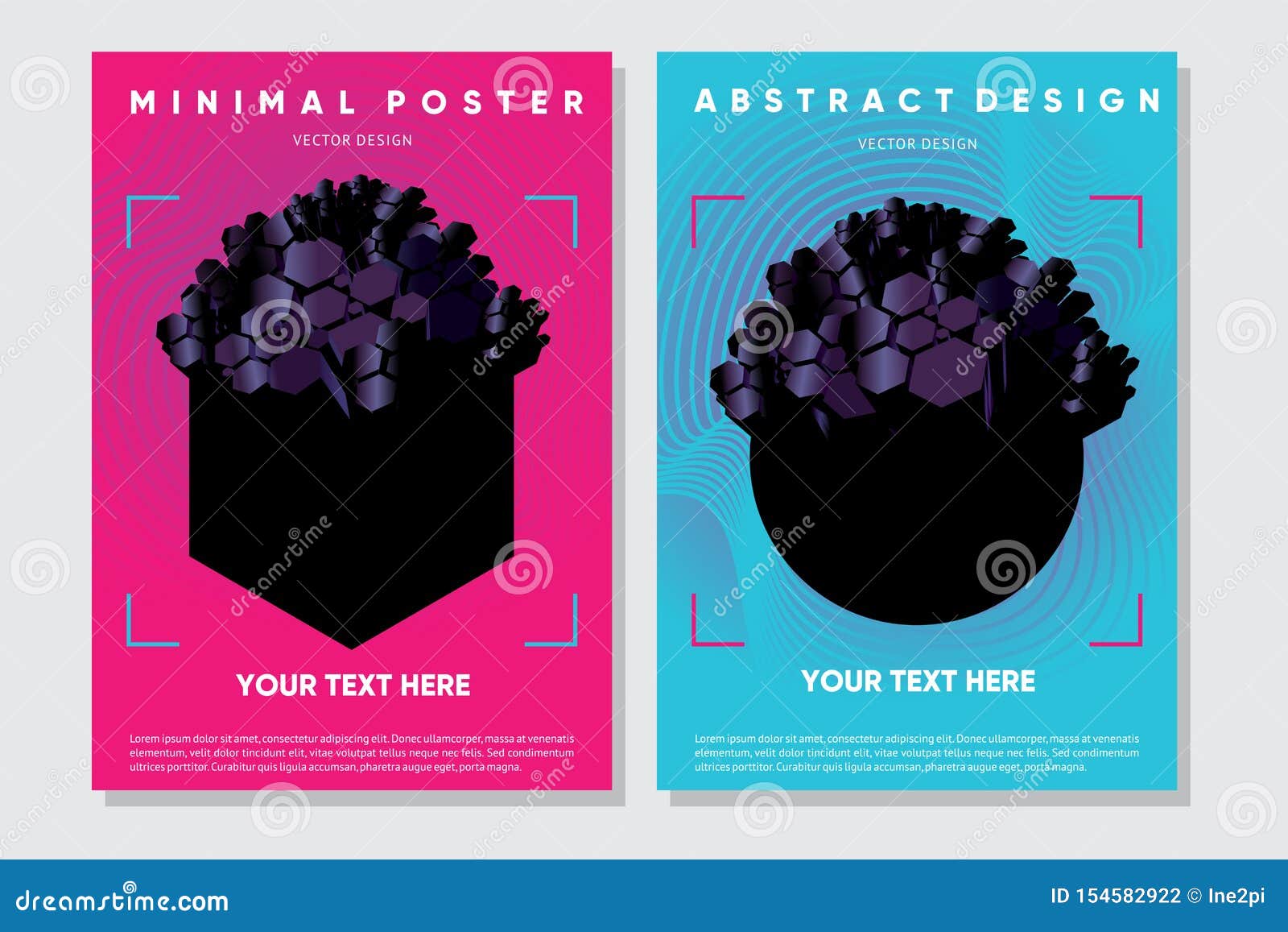 Abstract Posters with 3d Elements. Futuristic Design Concept with ...