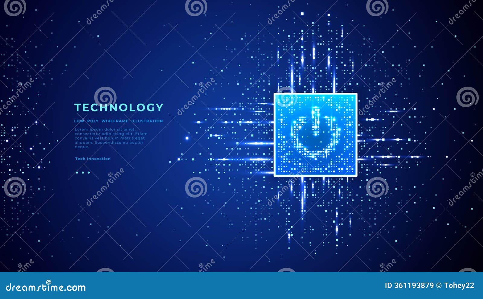 Abstract on Power Button in Blue Light Glowing Pixels on AI Chip Stock ...