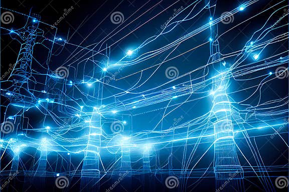 Abstract Power Line Tower Connection. Generative Ai Stock Illustration ...