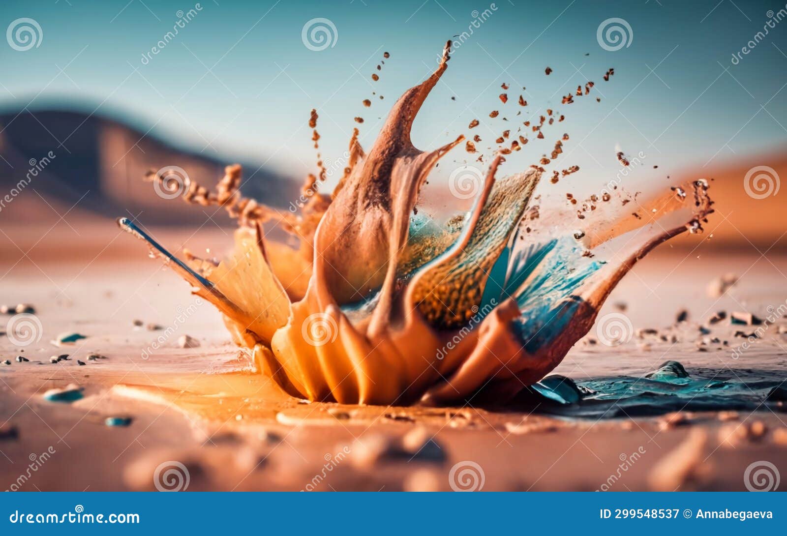 Abstract Powerful Splash of Water, Desert Landscape. AI Generative ...
