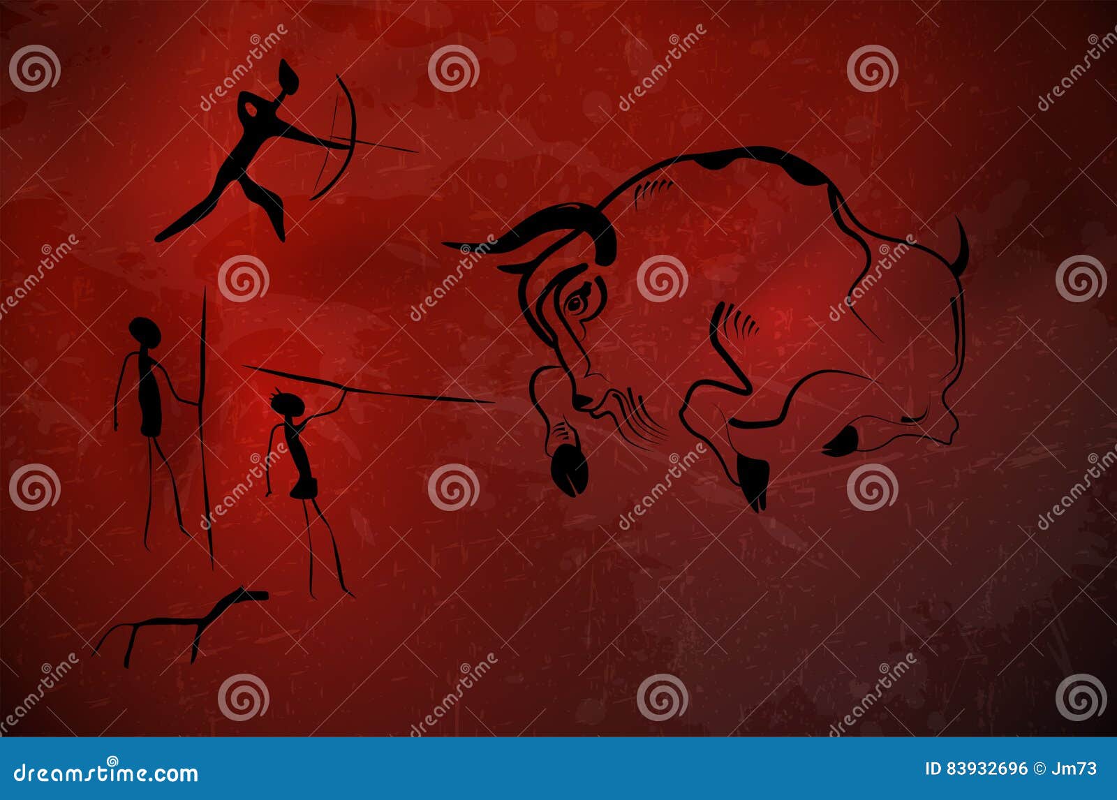Abstract Primitive Art - Stylized Drawing of Prehistoric Hunters Stock ...