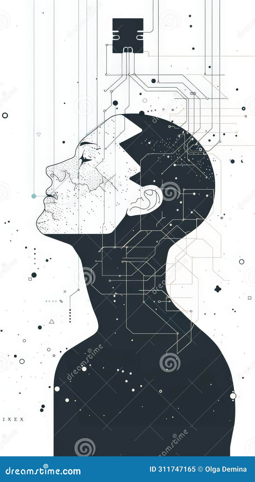 Abstract Profile of a Human Head with Circuitry, Concept of Neuralink ...